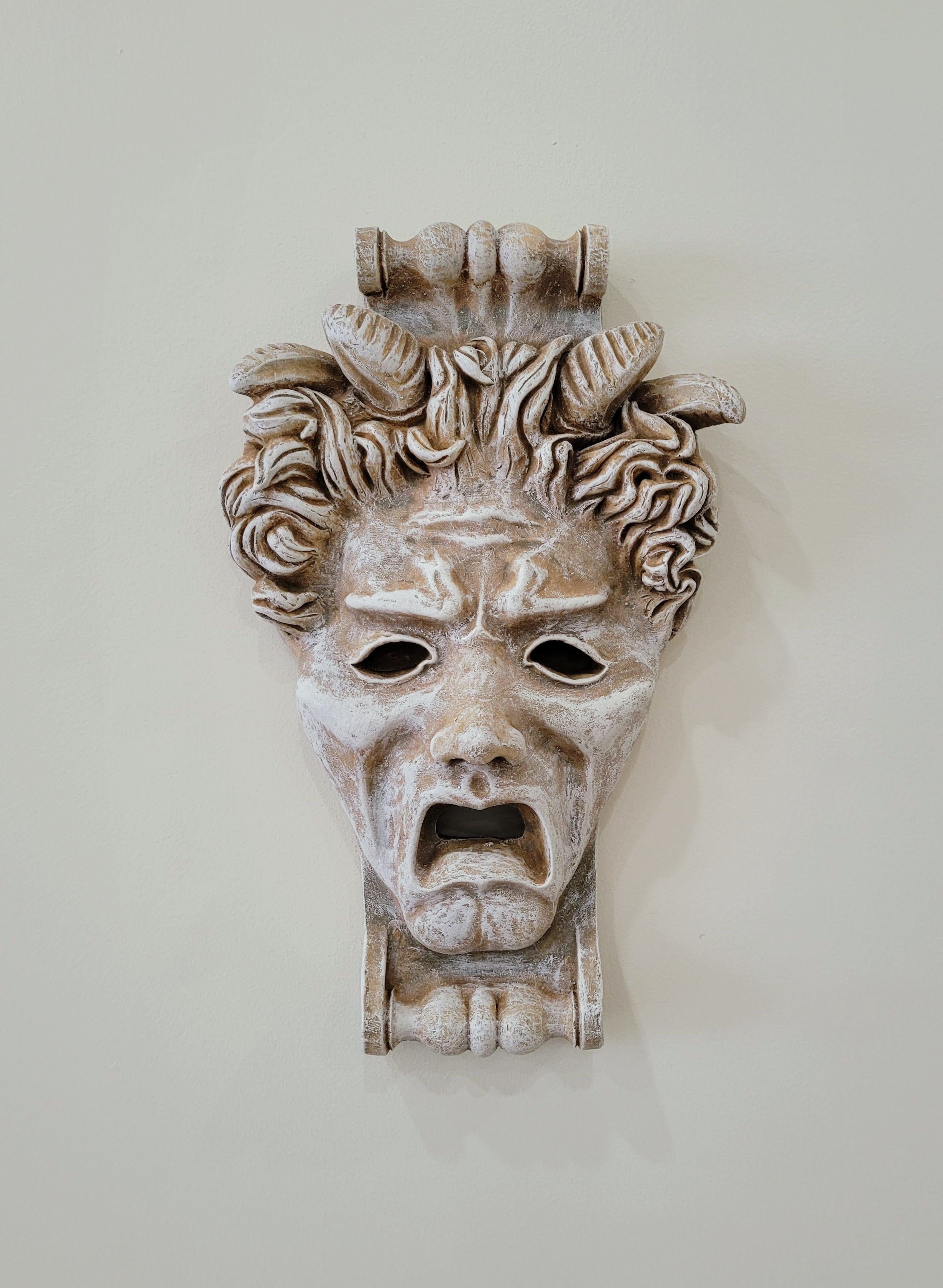 19" Gothic Horror Hand Crafted Mask with Horns Mythical Wall Decor #10 ...