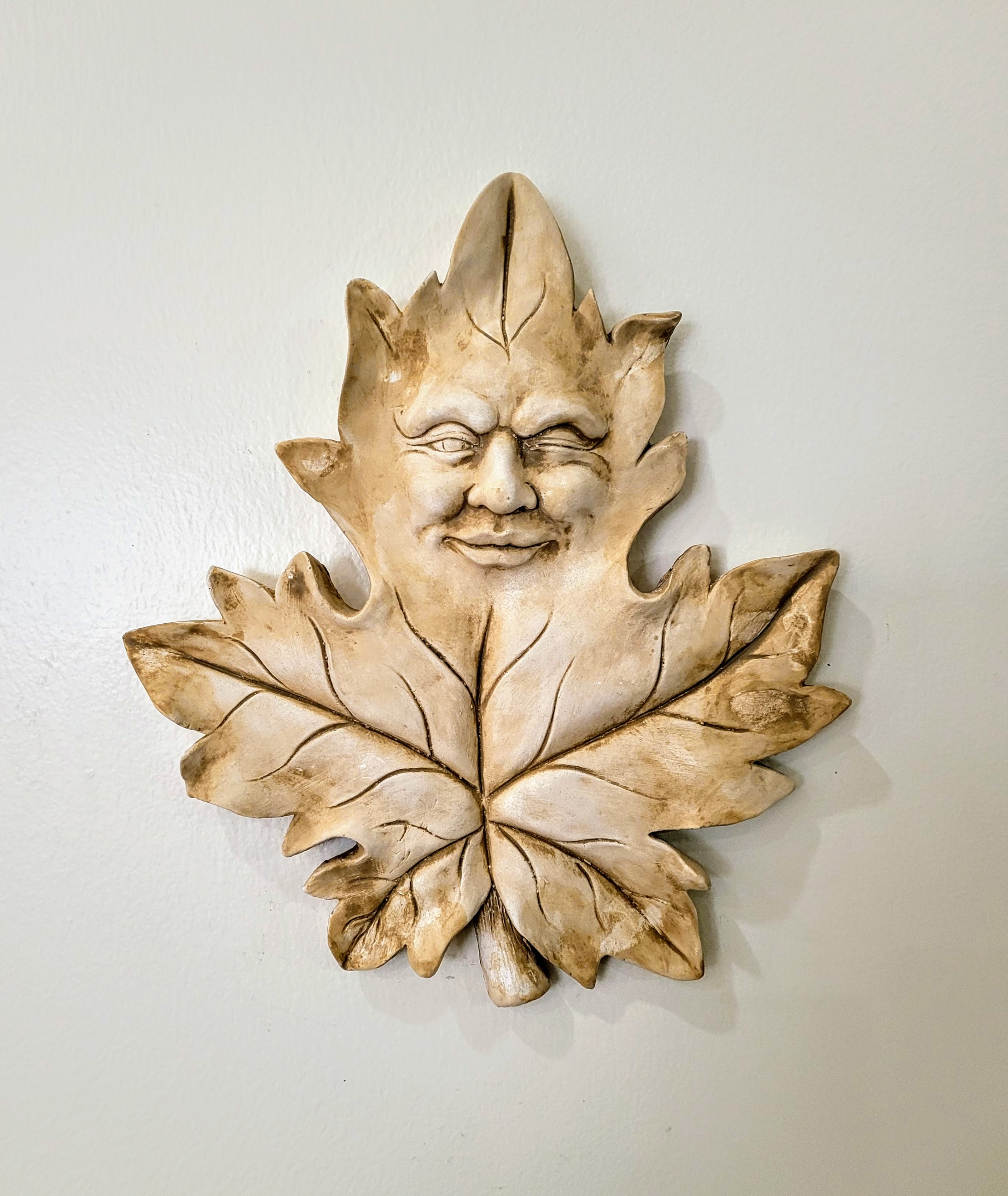 Maple Leaf Green Man Winking Wall Plaque #10078 – Art of History Sculpture